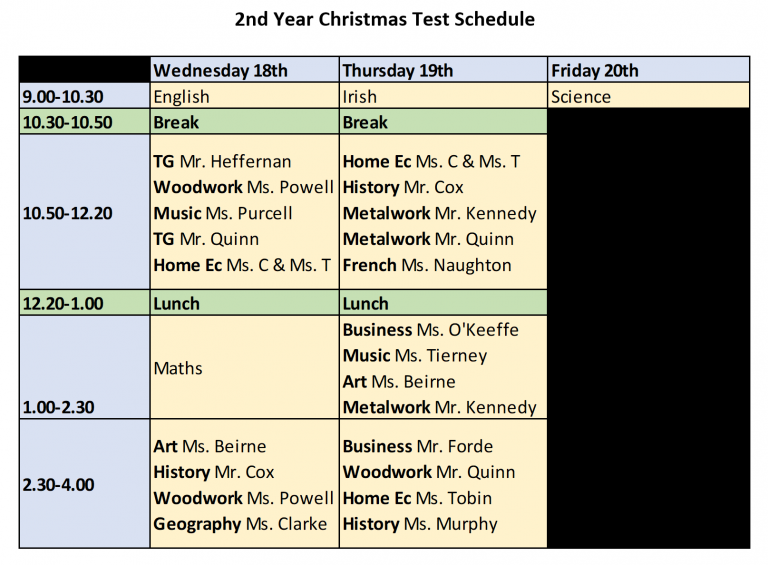 Christmas Exam Timetable 2019 – Nenagh College