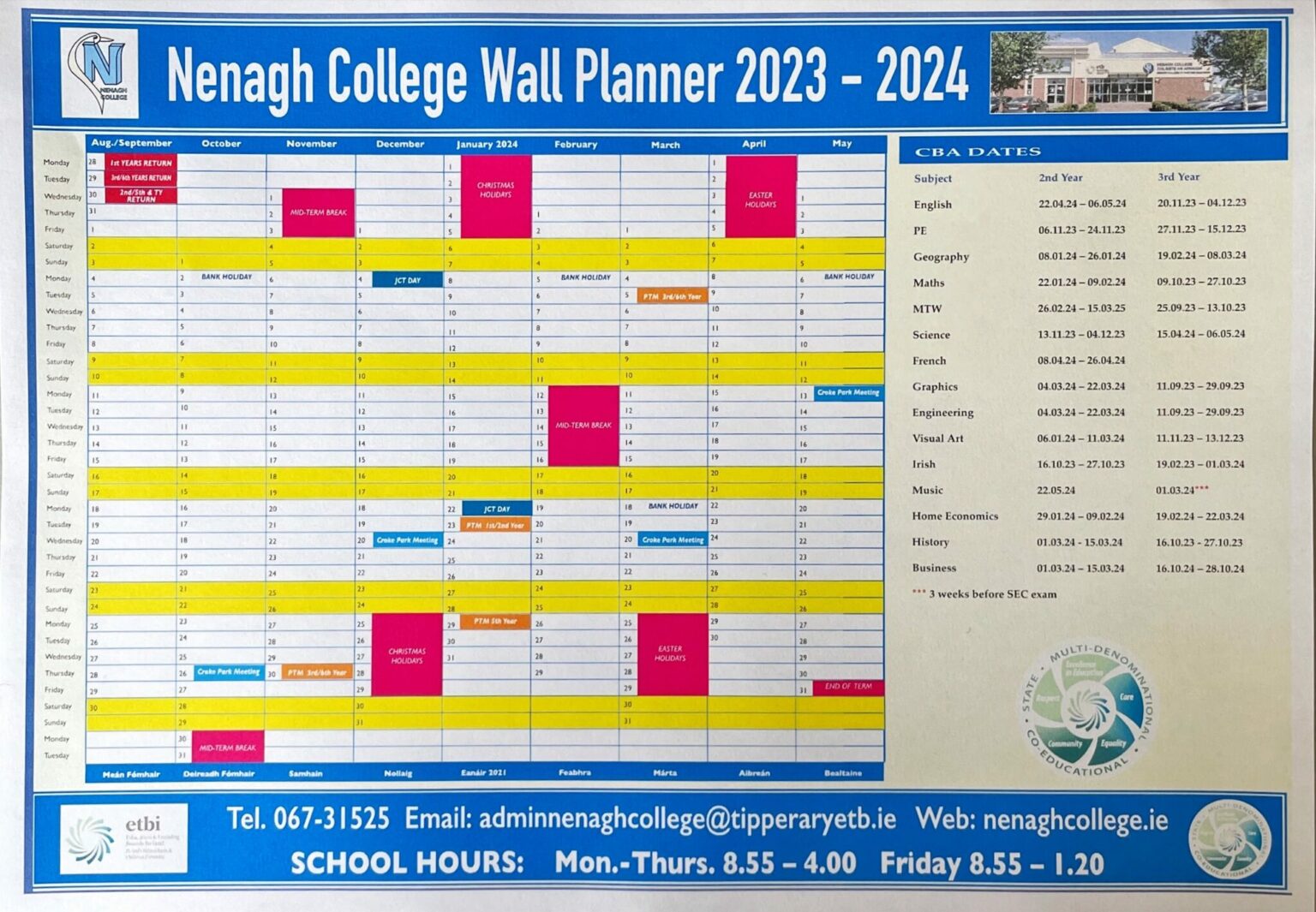 School Calendar 2023-2024 – Nenagh College